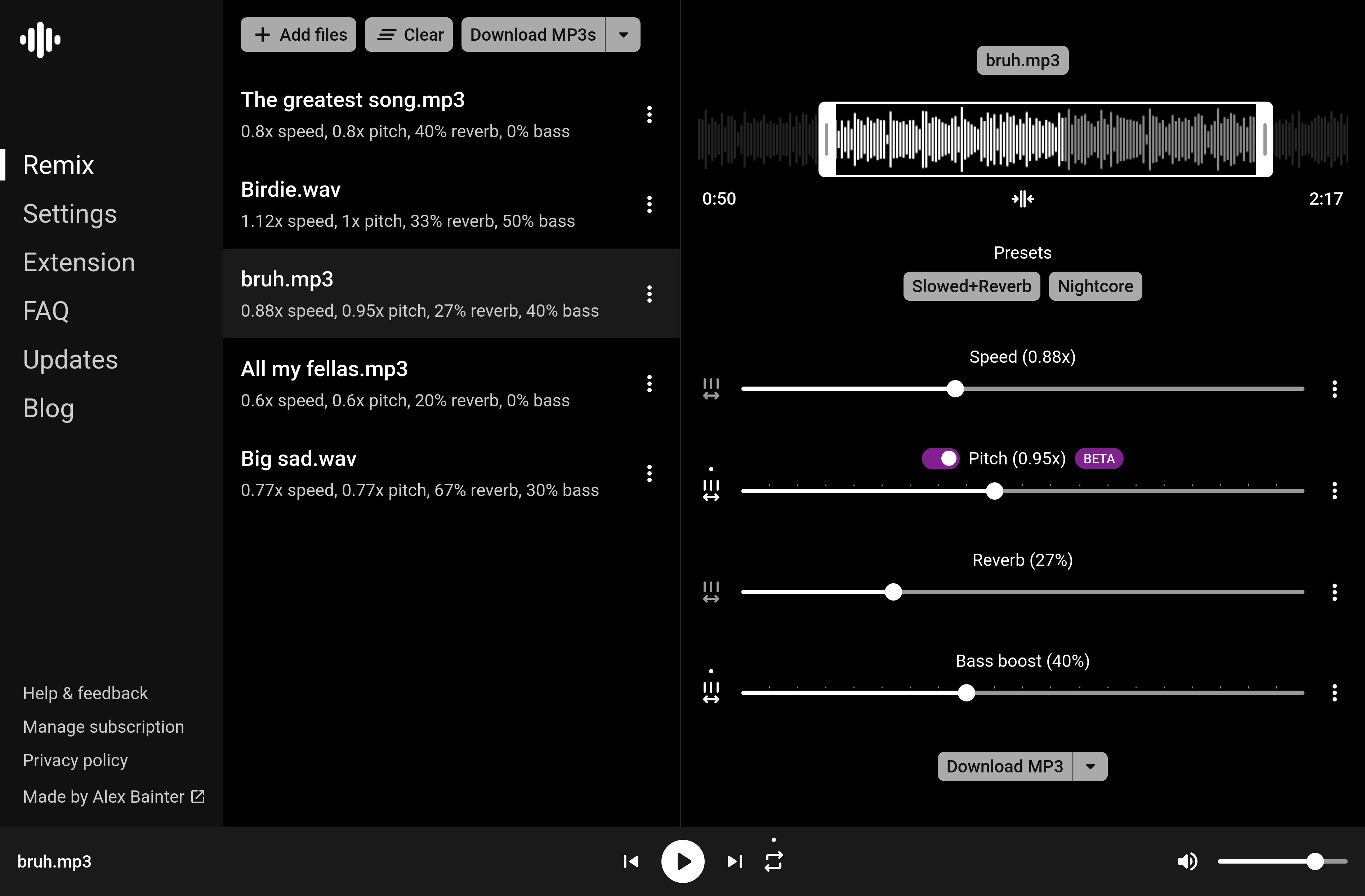 Slowed+Reverb/Sped Up/Nightcore Player & Batch Remixer